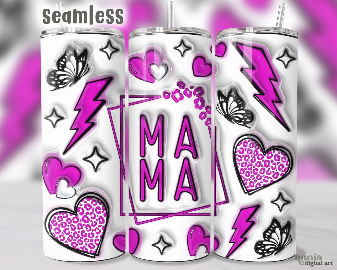 3D Mama Tumbler Wrap Inflated, Purple Retro Mom 20oz Tumbler ...