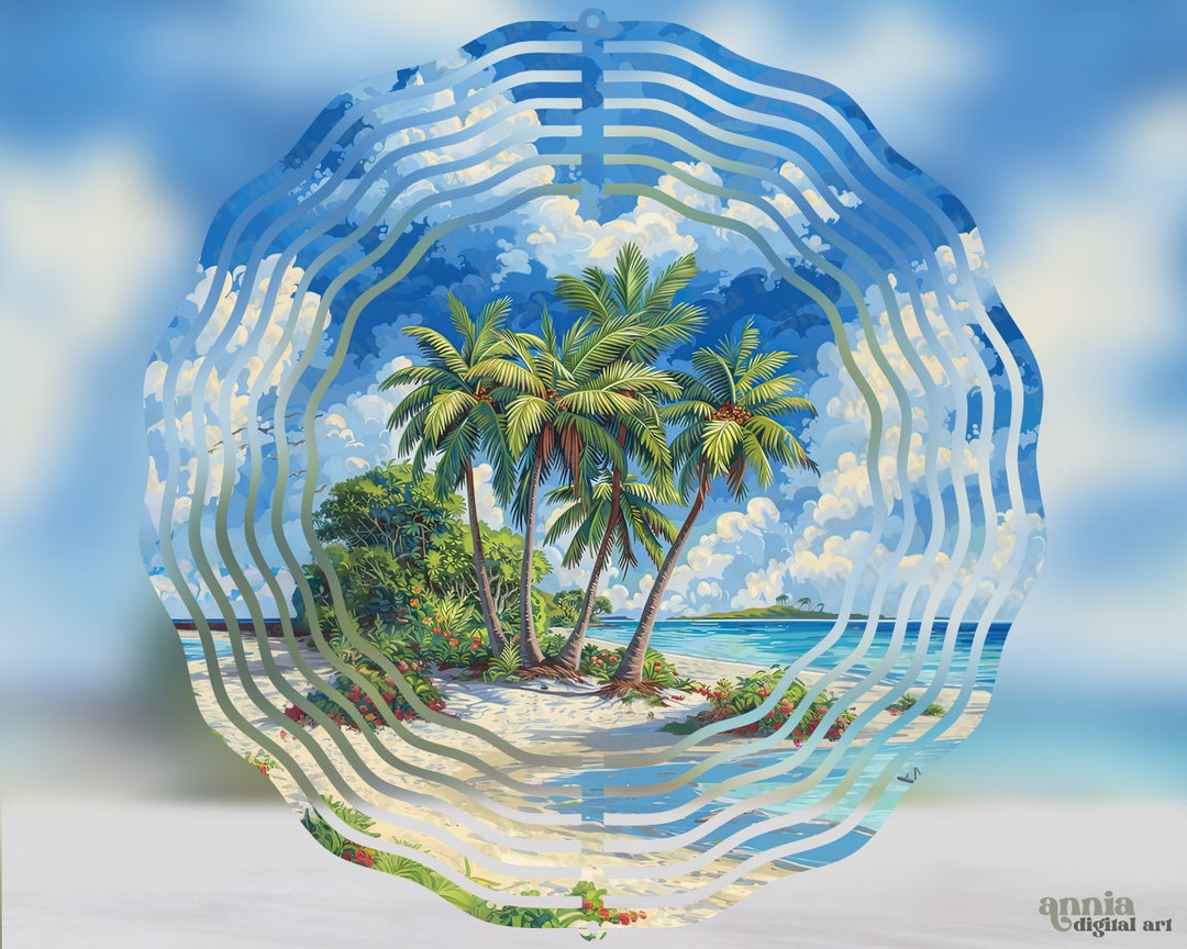 Watercolor Palm Trees Wind Spinner Sublimation Design, Ocean Tropical ...