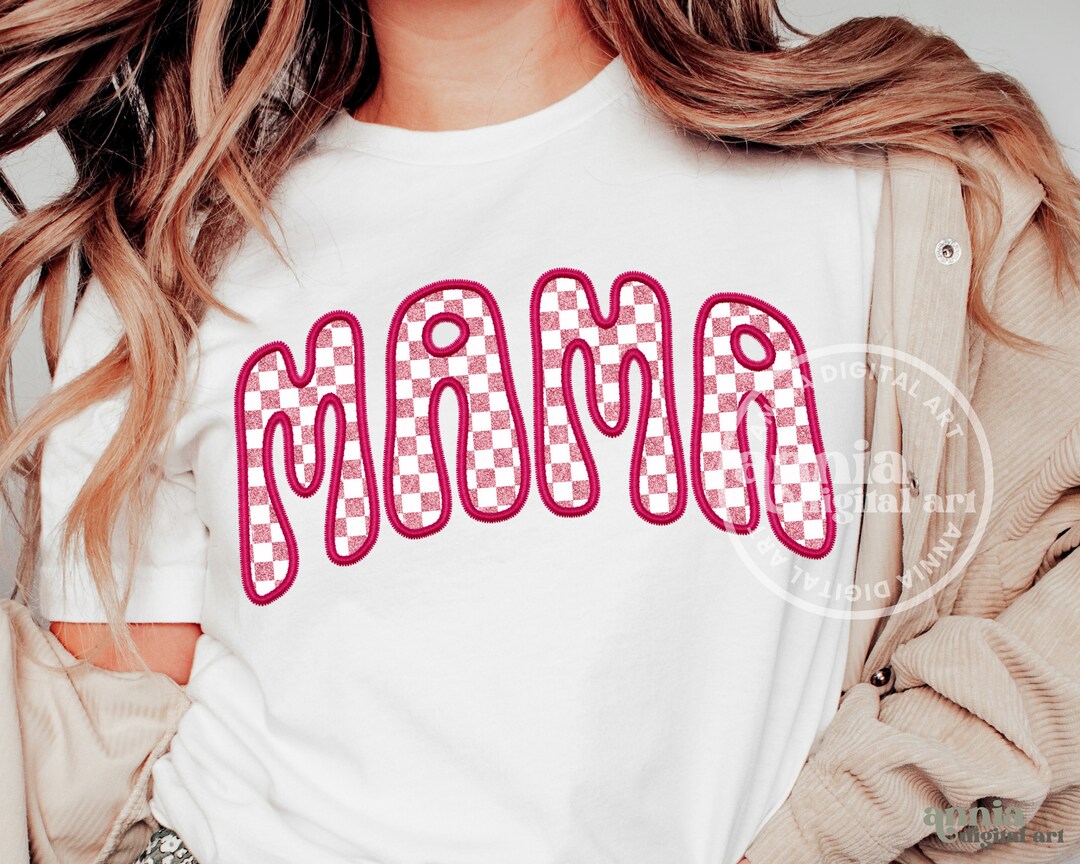 Faux Embroidery Mama PNG, Retro Checkered Mama Shirt Sublimation Design ...