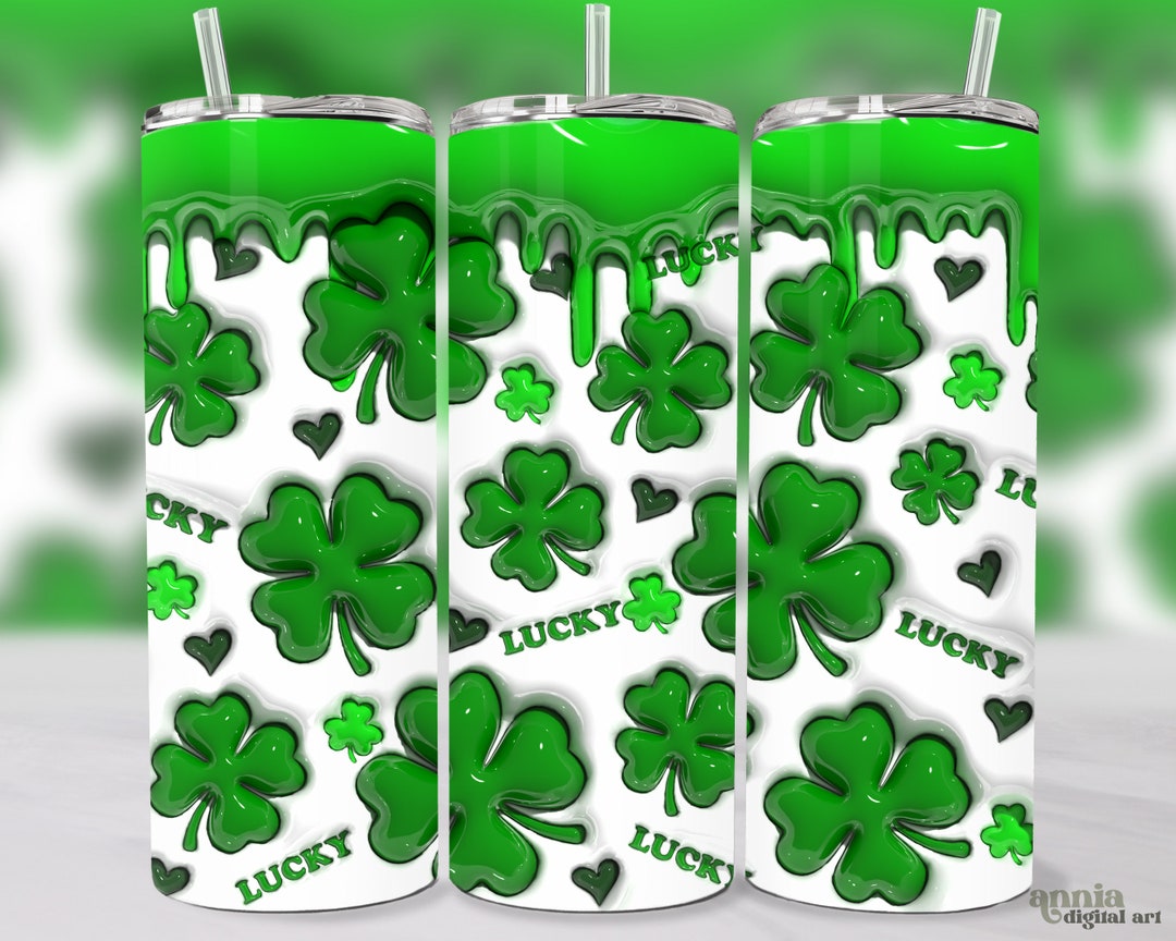 Shamrock St Patricks Day Tumbler Wrap Inflated, 3D Puffy Lucky 20oz ...