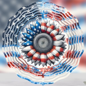 American Flag Sunflower Wind Spinner Sublimation Design, Patriotic USA ...