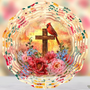Red Cardinal Cross Wind Spinner Sublimation Design, Angel Bird Floral ...