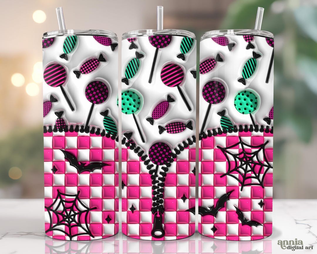 3D Halloween Candy Inflated Tumbler Wrap Png, Zipper Puffy Retro ...