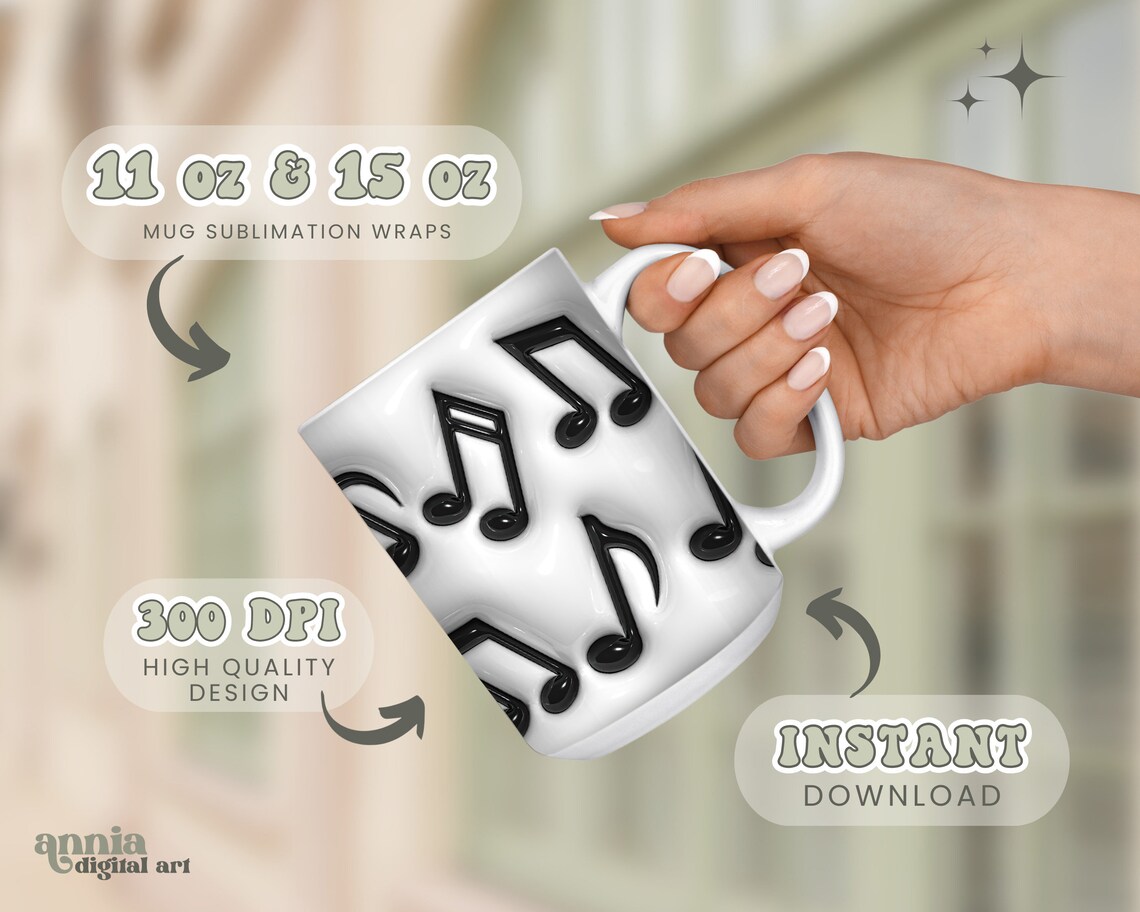 3D Music Notes Mug Wrap Musical Notes Inflated Puffy Mug - Etsy