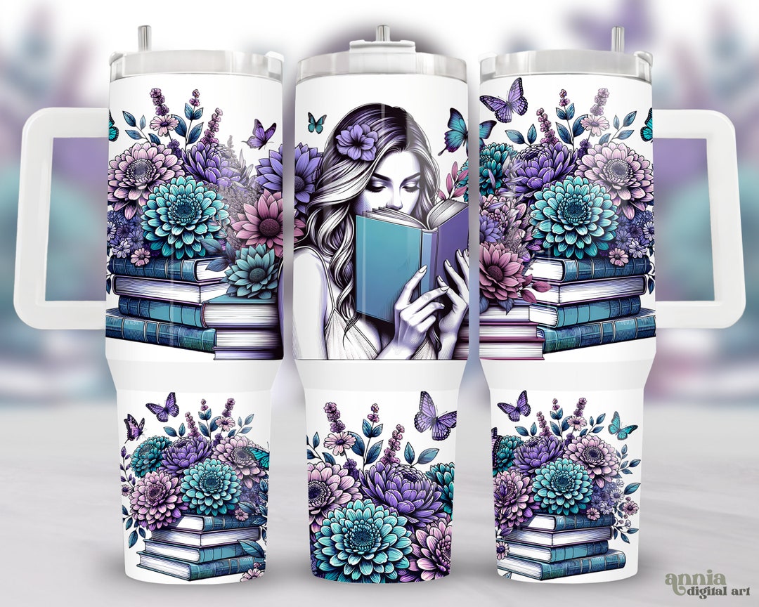 Girl With Books 40oz Tumbler Wrap, Booktrovert Floral Reading 40 Oz ...