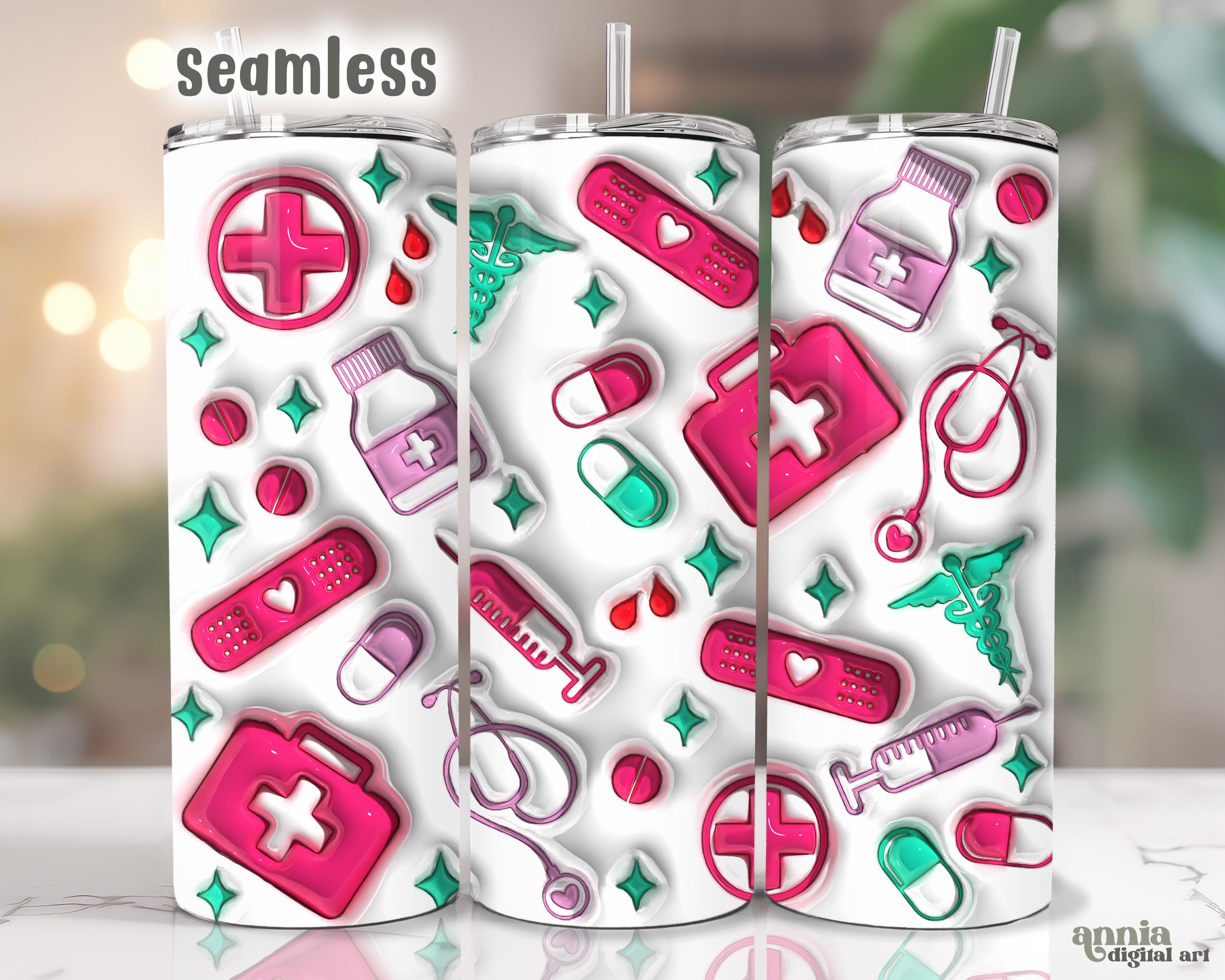 3D Inflated Nurse Tumbler Wrap, Puffy Nurse 20oz Tumbler Sublimation ...