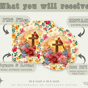 Red Cardinal Cross Wind Spinner Sublimation Design, Angel Bird Floral ...