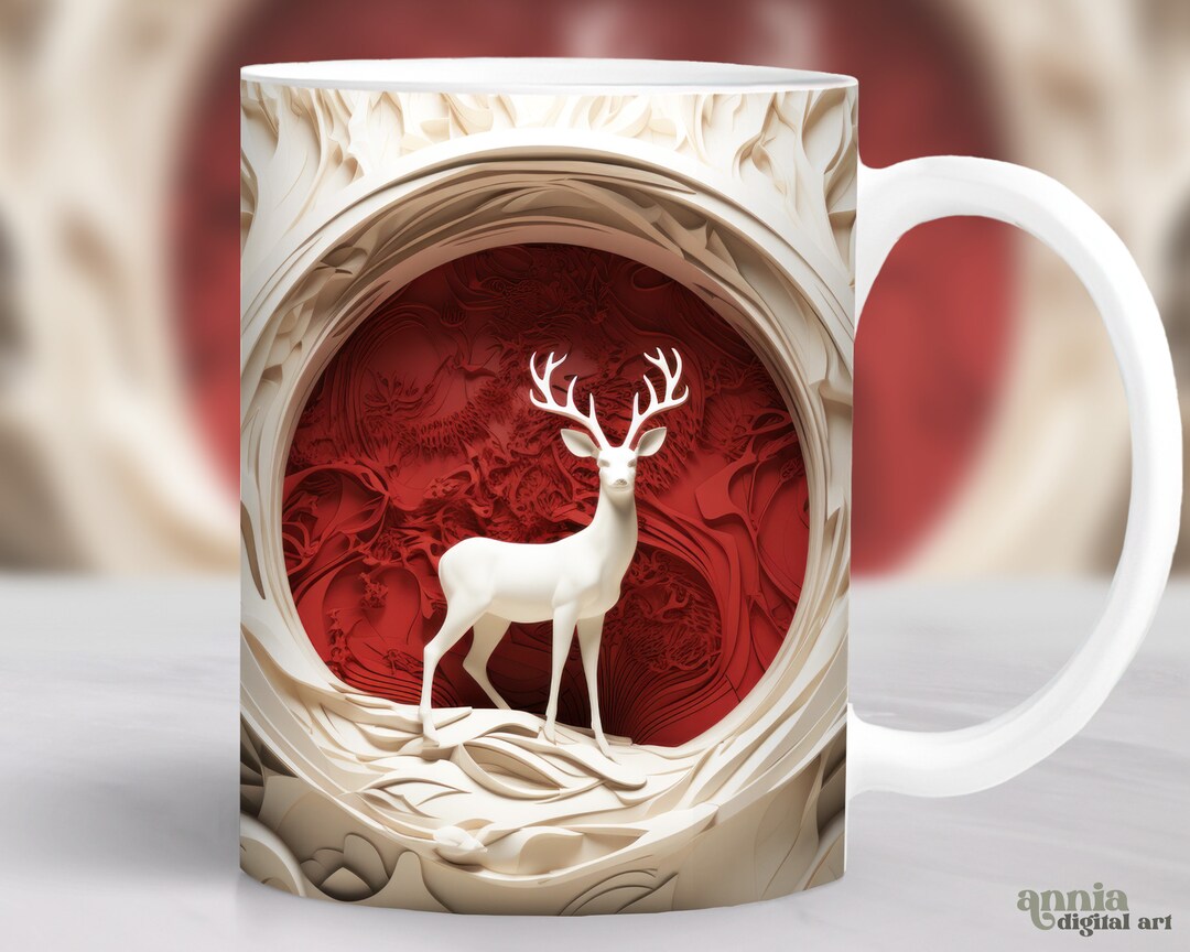 3D Deer Mug Wrap, Christmas Mug Sublimation Design, Winter Hunting 11oz ...
