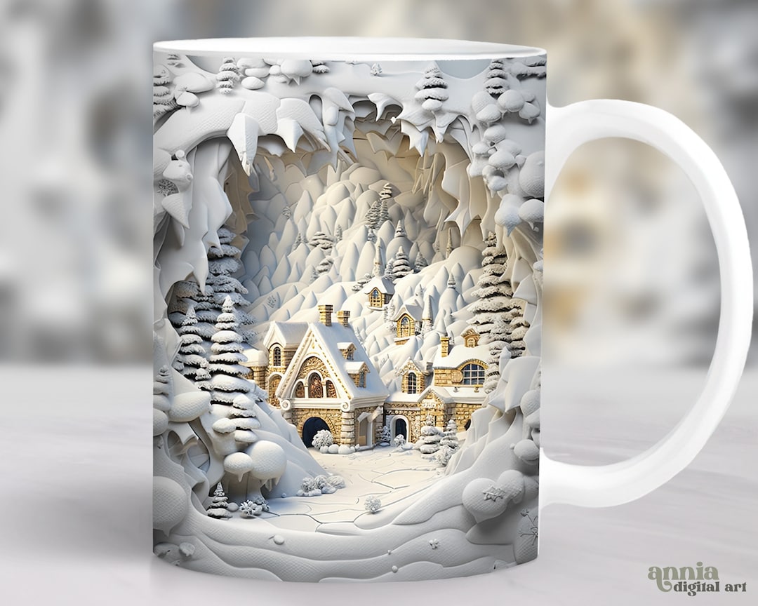 3D Winter Mug Wrap for Christmas Mug Sublimation Design, Winter Cabin ...