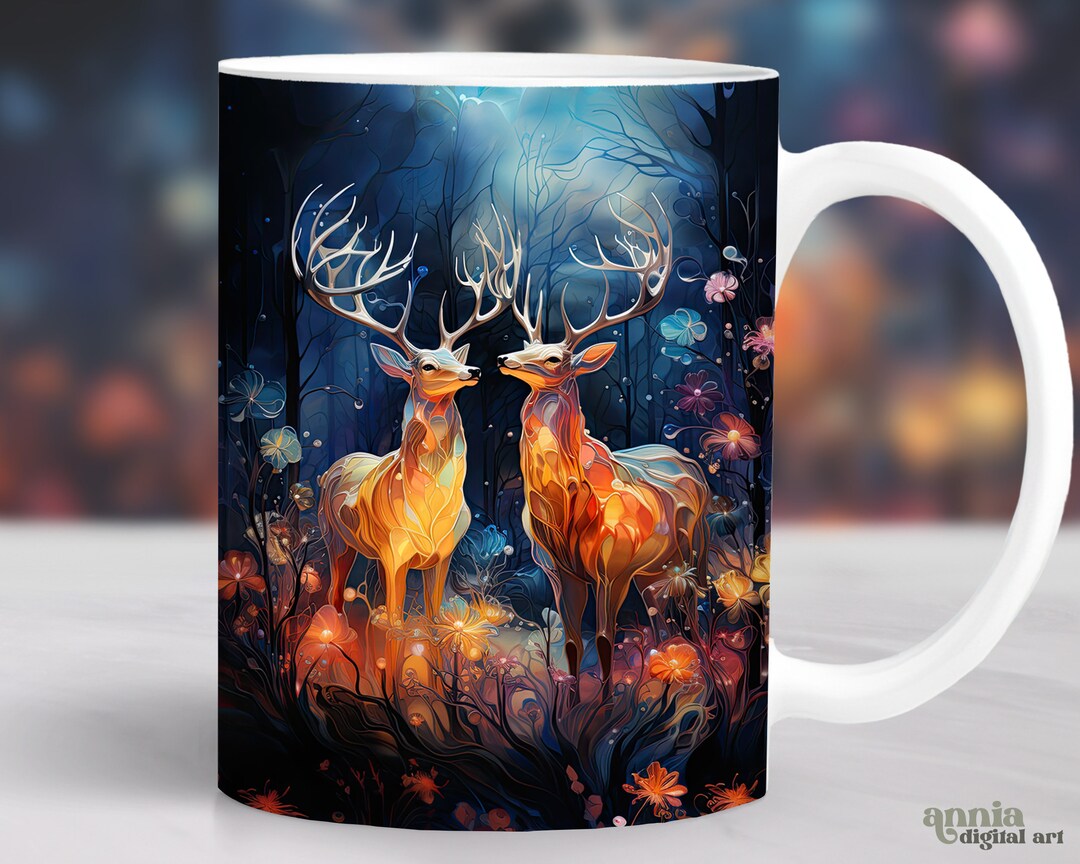 Floral Deer Mug Wrap, Deer Hunting Mug Sublimation Design Hunters ...