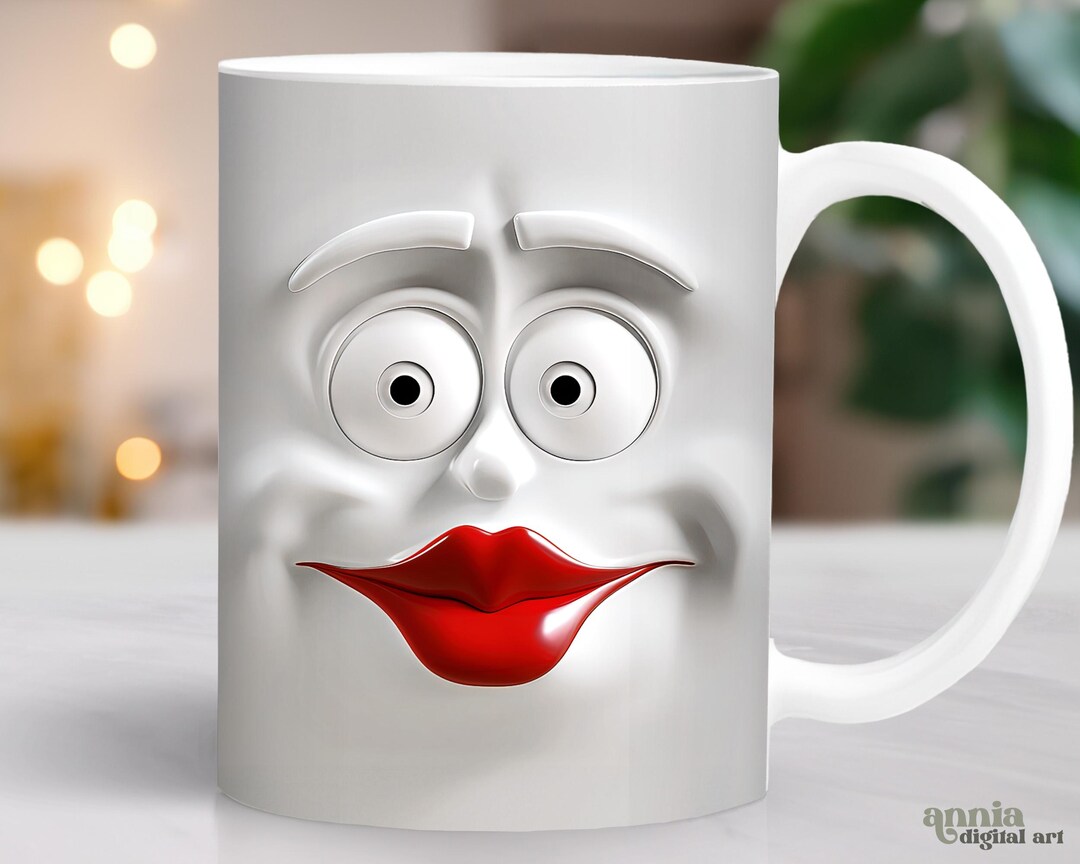3D Funny Face Mug Wrap, Sarcastic Cartoon Face Mug Sublimation Design ...