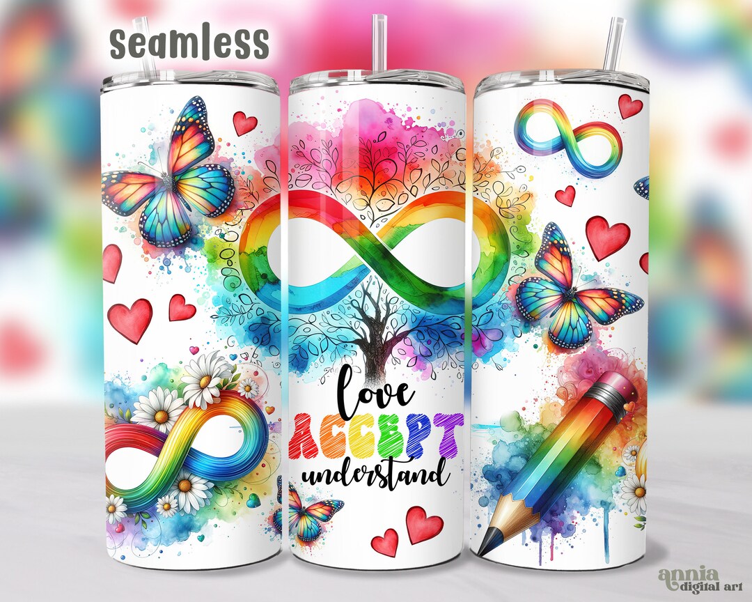 Rainbow Infinity Autism Tumbler Wrap, Autism Awareness 20oz Sublimation ...