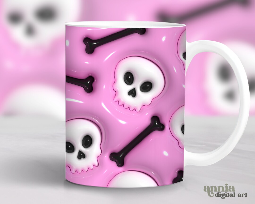 3D Inflated Skulls Mug Sublimation Design, Halloween 11oz Coffee Cup ...