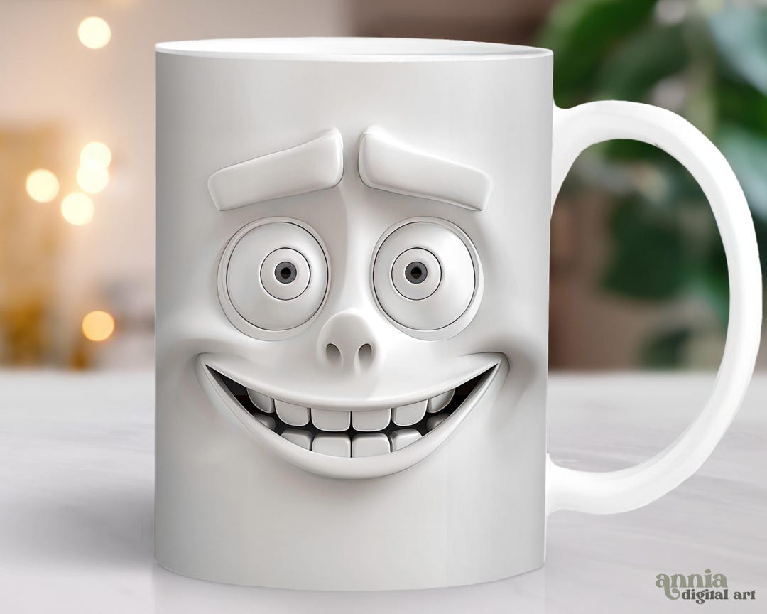 3D Funny Face Mug Wrap, Sarcastic Cartoon Face Mug Sublimation Design ...
