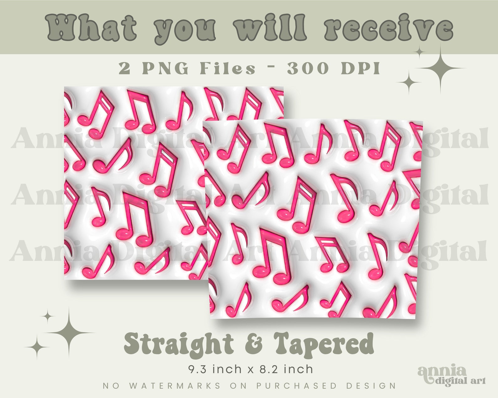 3D Pink Music Notes Tumbler Wrap, Music Notes Inflated Puffy 20oz ...