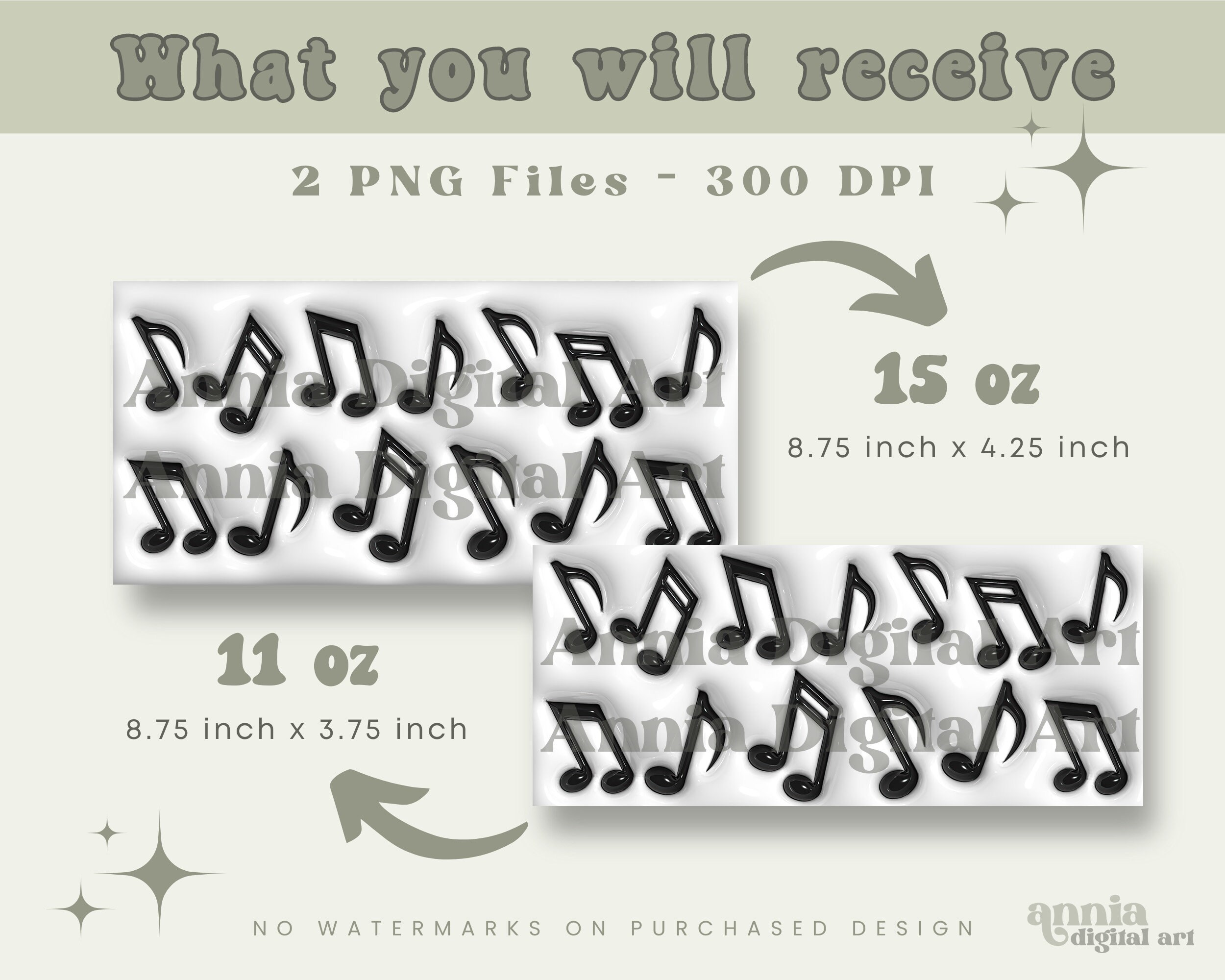 3D Music Notes Mug Wrap, Musical Notes Inflated Puffy Mug Sublimation ...