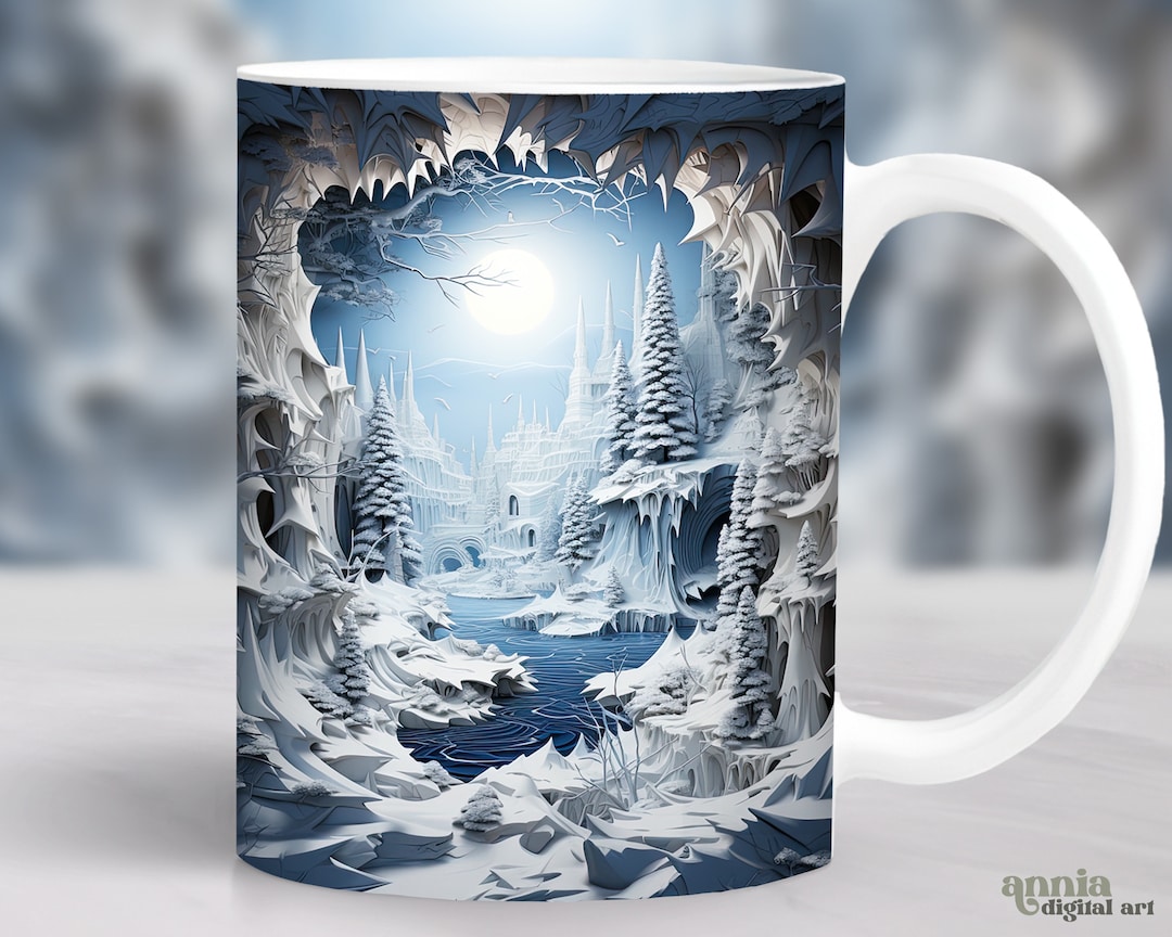 3D Winter Mug Wrap, Christmas Landscape Mug Sublimation Design, Snow ...