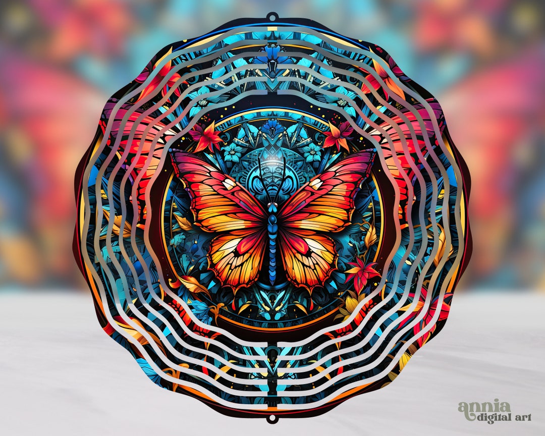Butterfly Wind Spinner Sublimation Design, Colorful Butterfly With ...