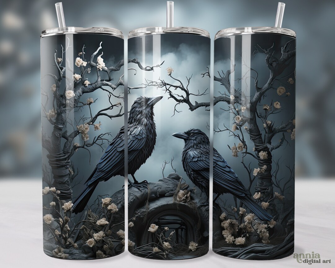 Gothic Crows Tumbler Wrap, Halloween Black Raven 20oz Skinny Tumbler ...