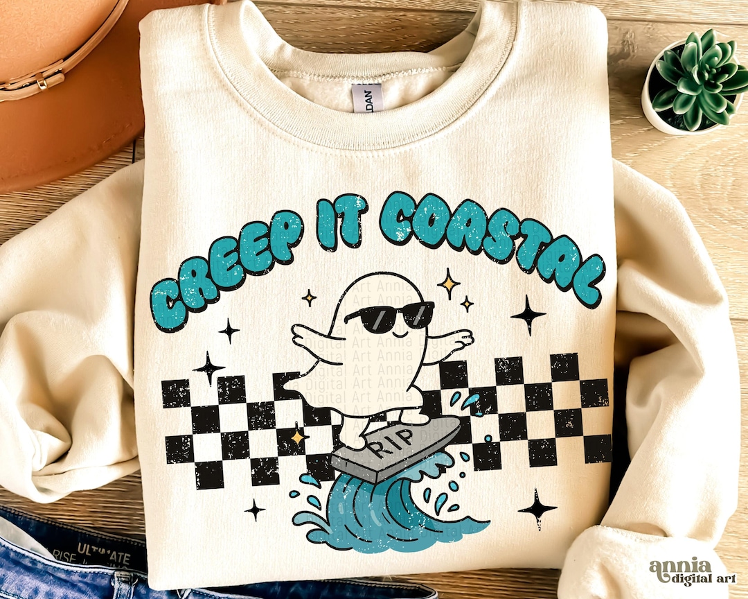 Creep It Coastal Png, Funny Summer Ghost PNG, Ghost Surfing Retro ...