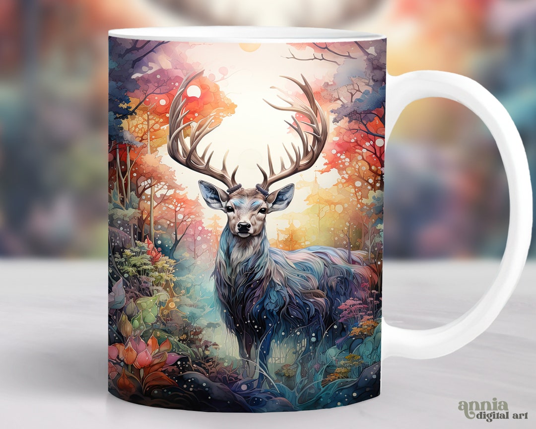 Colorful Deer Mug Wrap, Deer Hunting Mug Sublimation Design Hunters ...