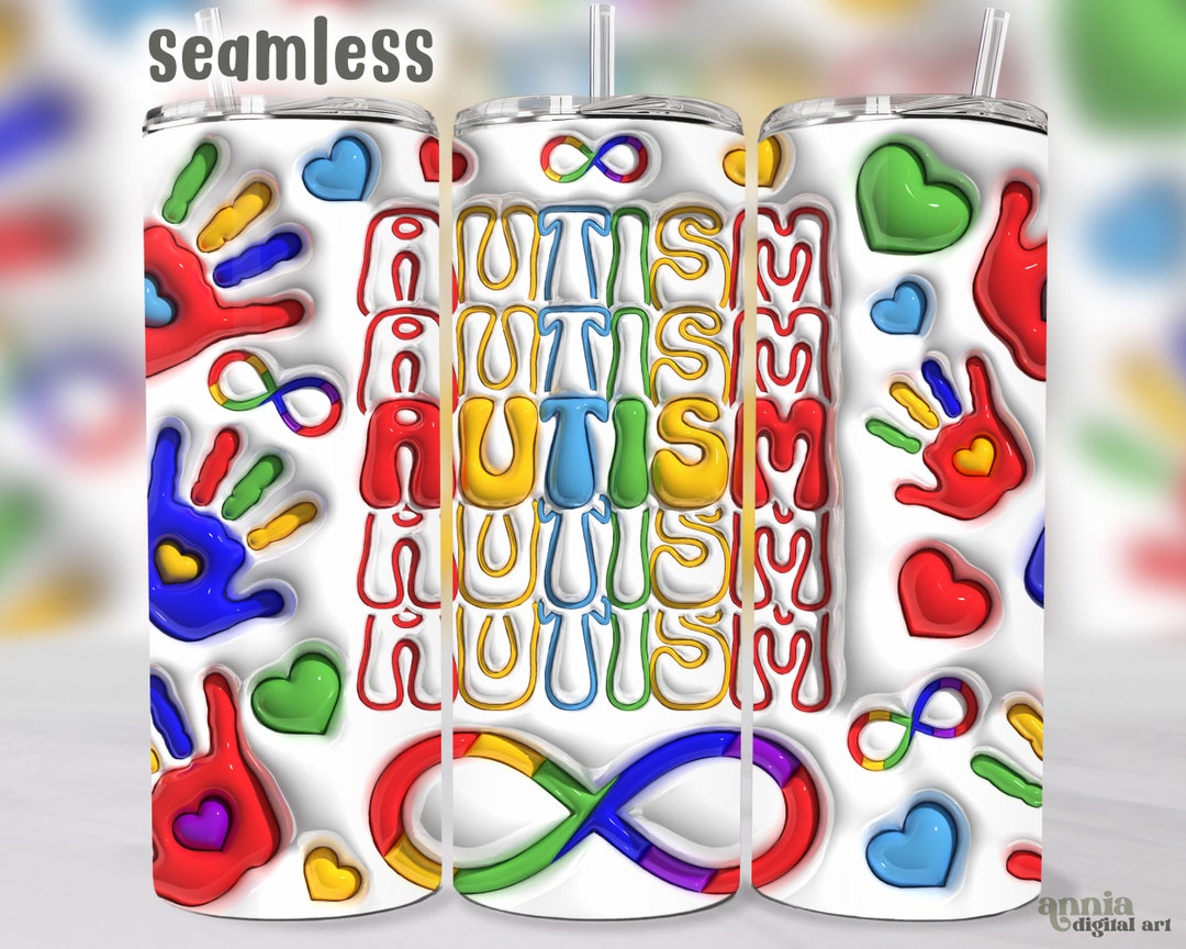3D Inflated Autism Infinity Tumbler Wrap, Autism Awareness 20oz ...