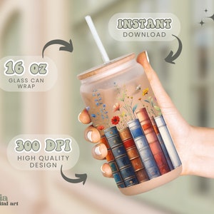 Watercolor Books 16oz Wrap PNG, Wildflowers Reading Frosted Glass ...