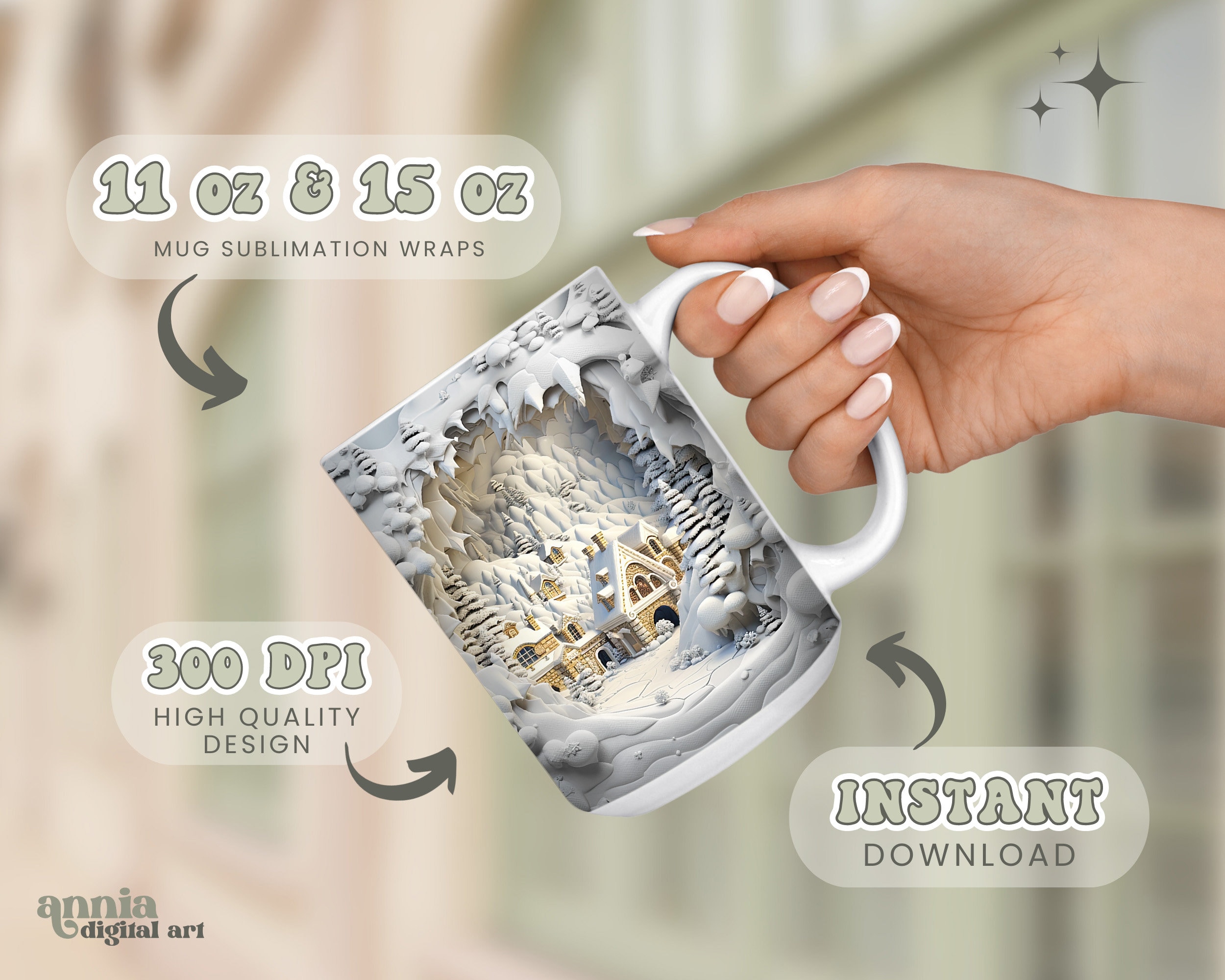 3D Winter Mug Wrap for Christmas Mug Sublimation Design, Winter Cabin ...