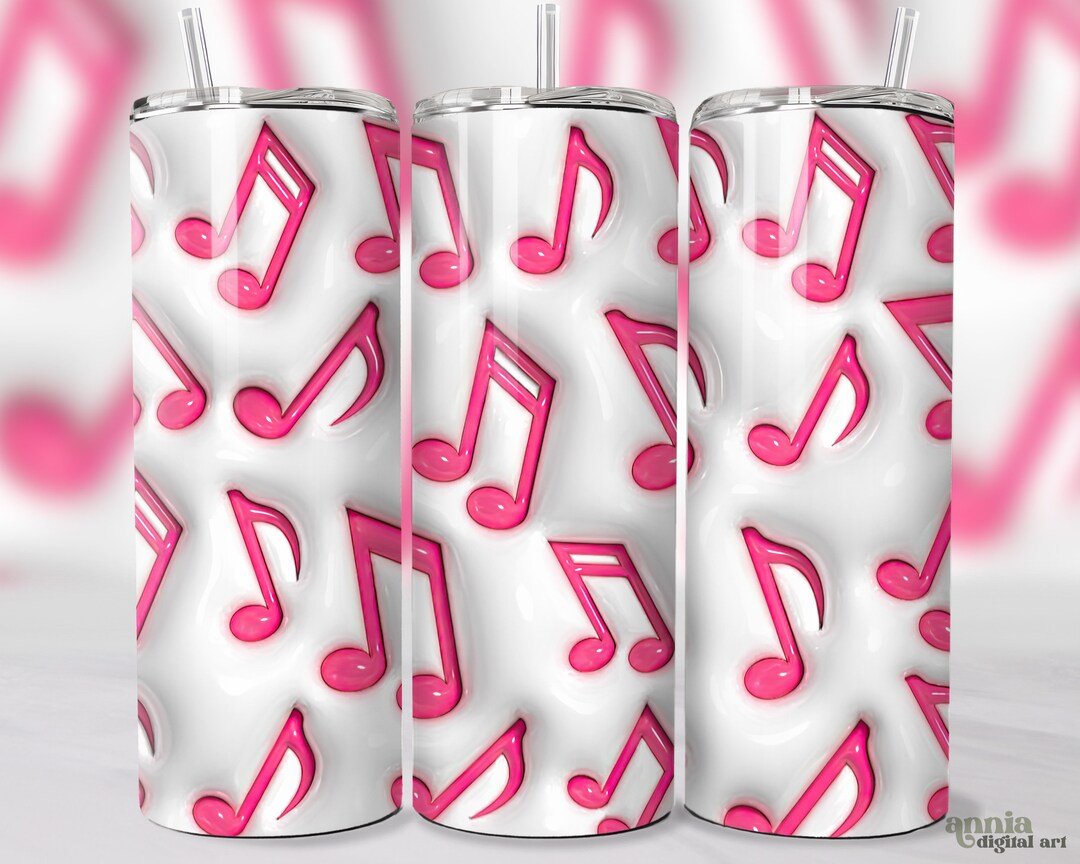 3D Pink Music Notes Tumbler Wrap, Music Notes Inflated Puffy 20oz ...