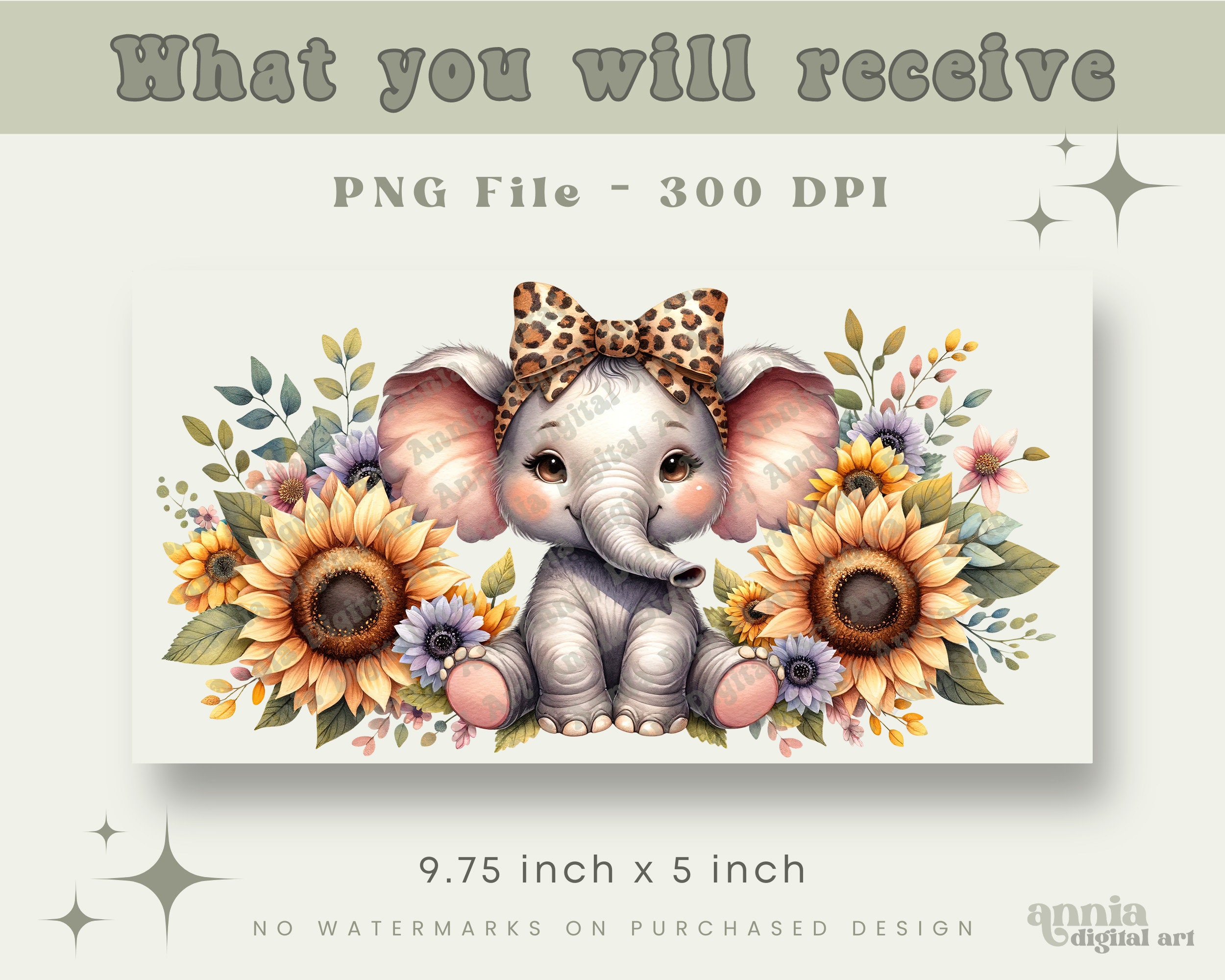 Sunflowers Baby Elephant 16oz Wrap PNG, Flowers Leopard Bow Frosted ...