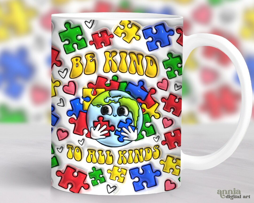 3D Autism Mug Wrap Inflated, Autism Awareness Mug Sublimation Design ...