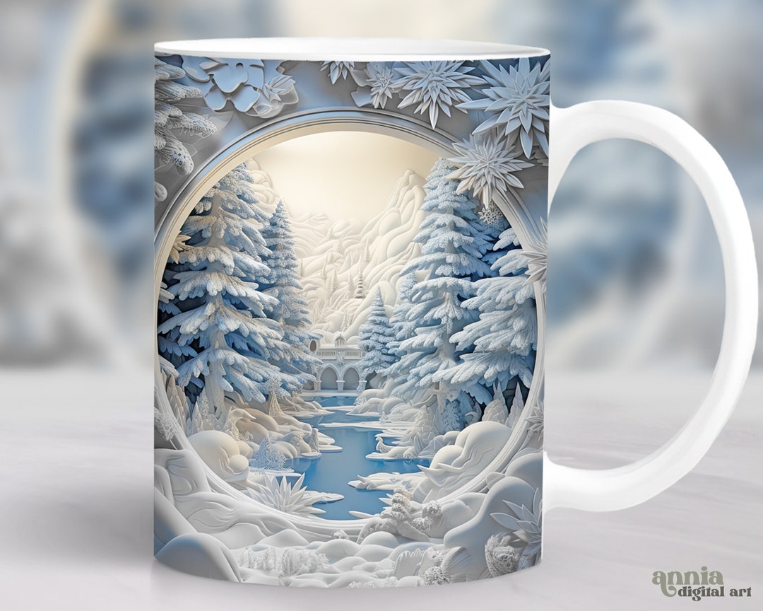 3D Winter Mug Wrap for Christmas Mug Sublimation Design, Winter Hole in ...