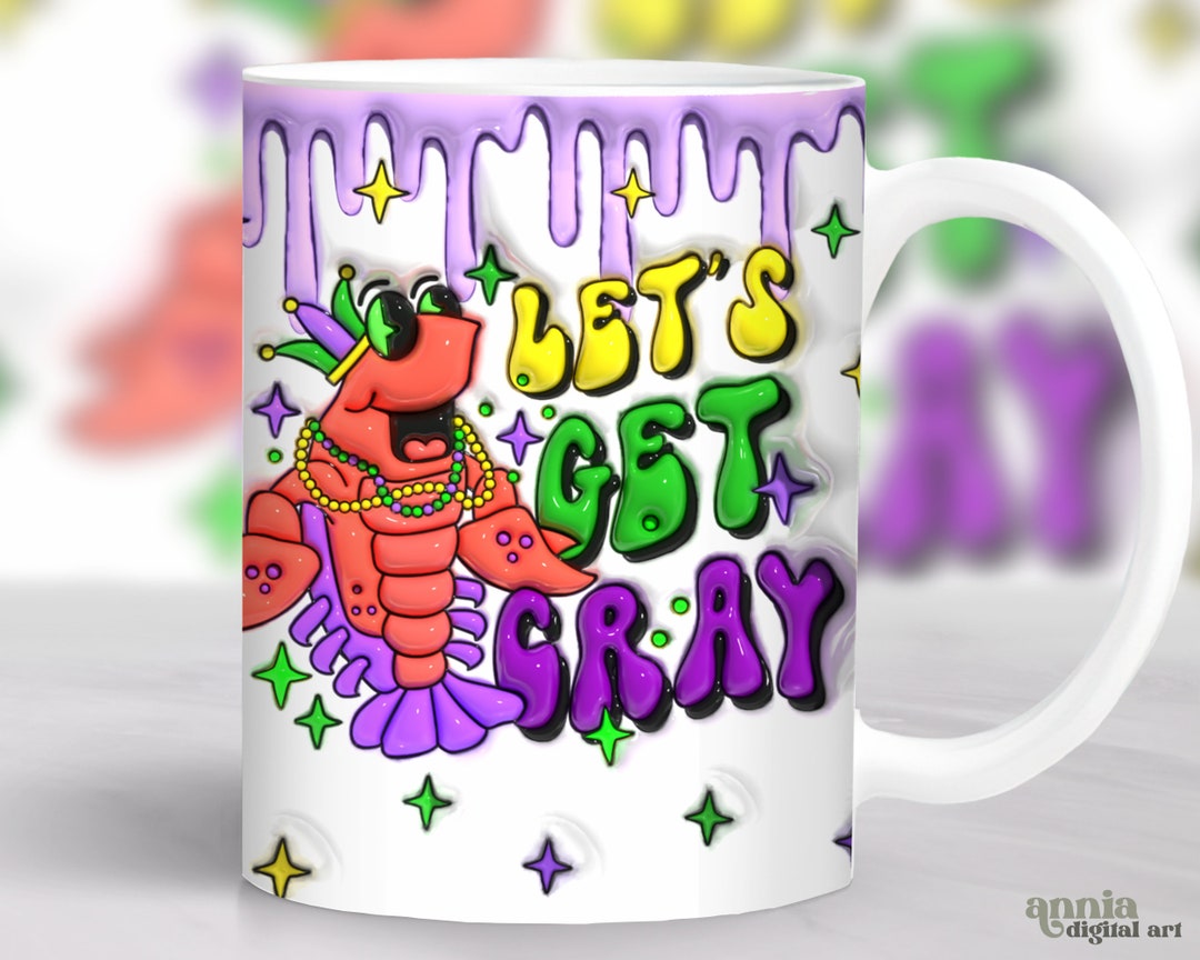3D Inflated Mardi Gras Mug Wrap, Puffy Crawfish Louisiana Mug ...