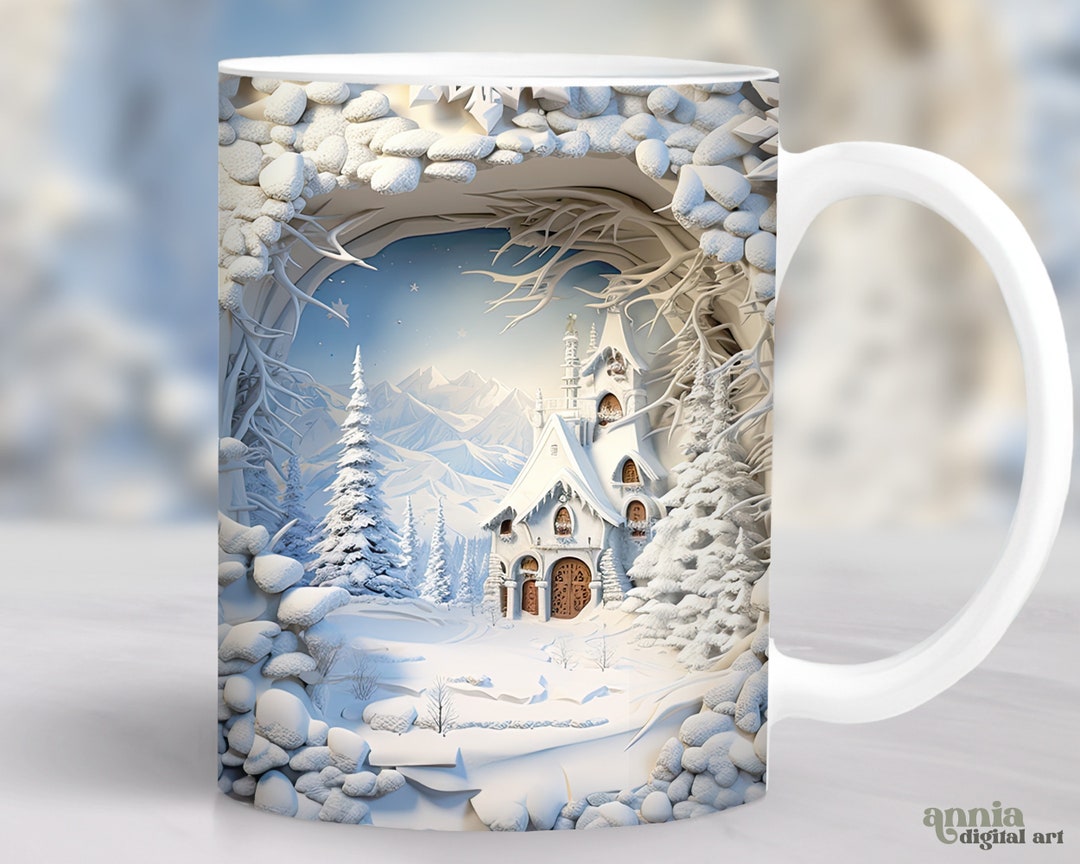 3D Winter Mug Wrap for Christmas Mug Sublimation Design, Winter Cabin ...