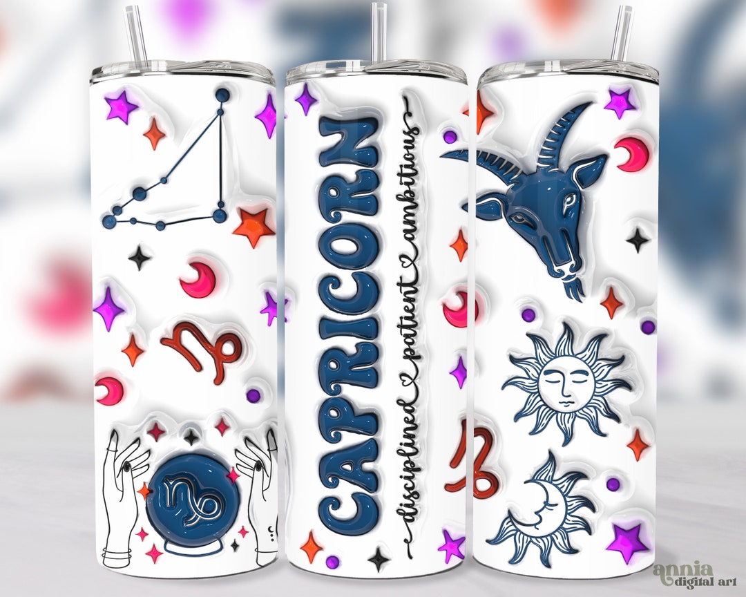 3D Capricorn Tumbler Wrap Inflated, Seamless Zodiac Sign 20oz Tumbler ...