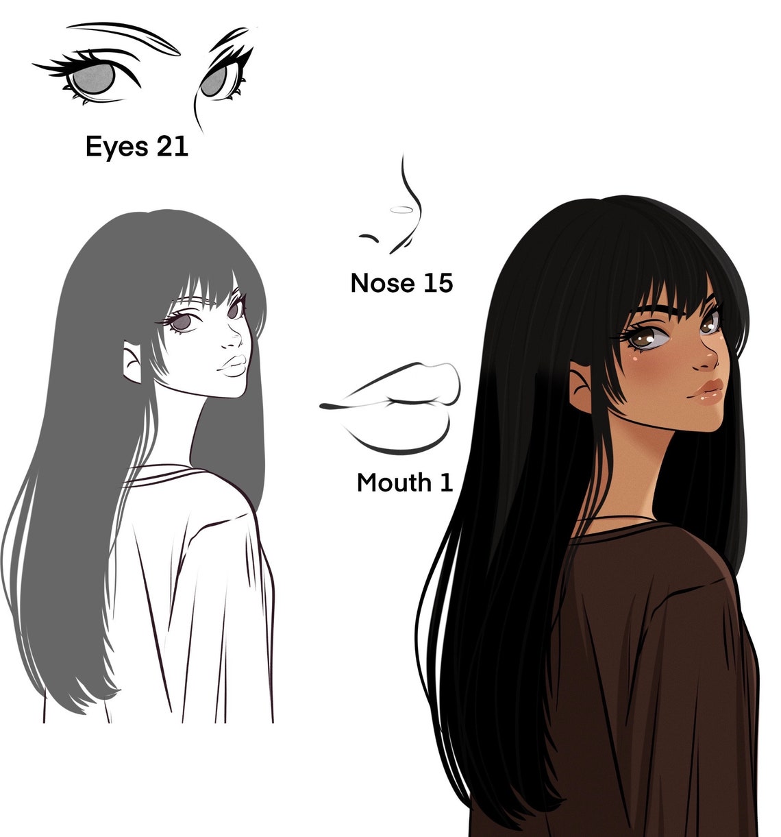 Eyes, Noses and Mouths for Cartoon Style Portrait, Procreate. Eyes ...