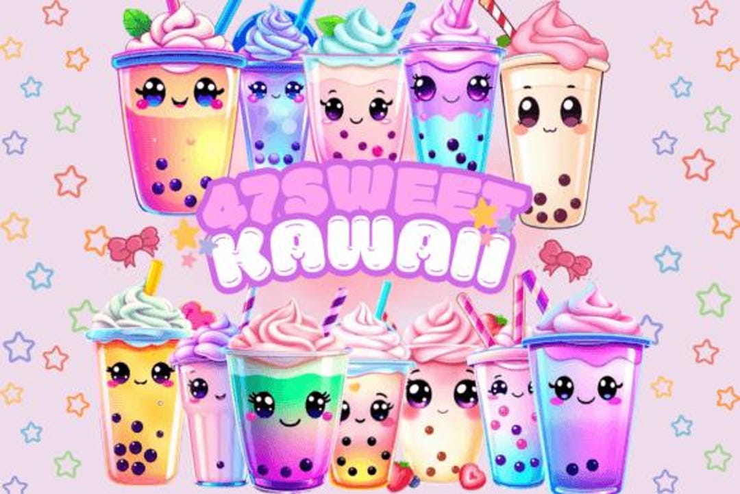 Adorable Kawaii Sweets & Bubble Tea Clipart Collection - Perfect for ...