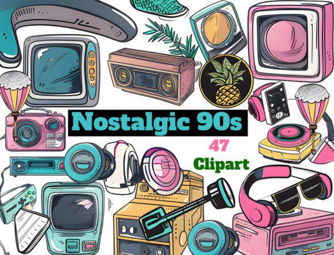 90s Nostalgia Clipart Bundle | Watercolor 90s Elements, Y2K Retro ...