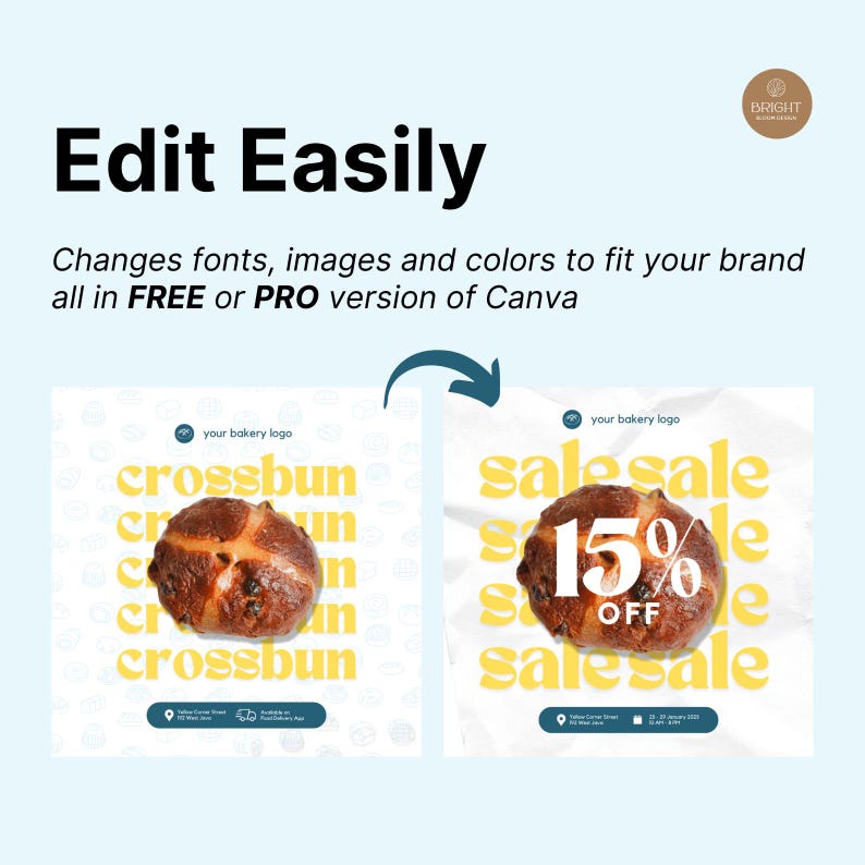 Bakery Instagram Post Templates: Editable Canva Social Media Kit ...
