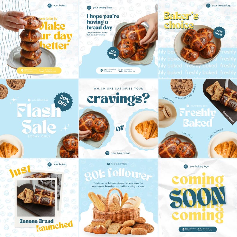 Bakery Instagram Post Templates: Editable Canva Social Media Kit ...