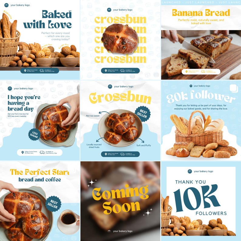 Bakery Instagram Post Templates: Editable Canva Social Media Kit ...