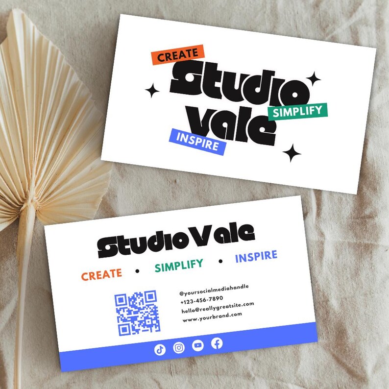 Bold Colorful QR Code Business Card Template (instant Download) - Etsy
