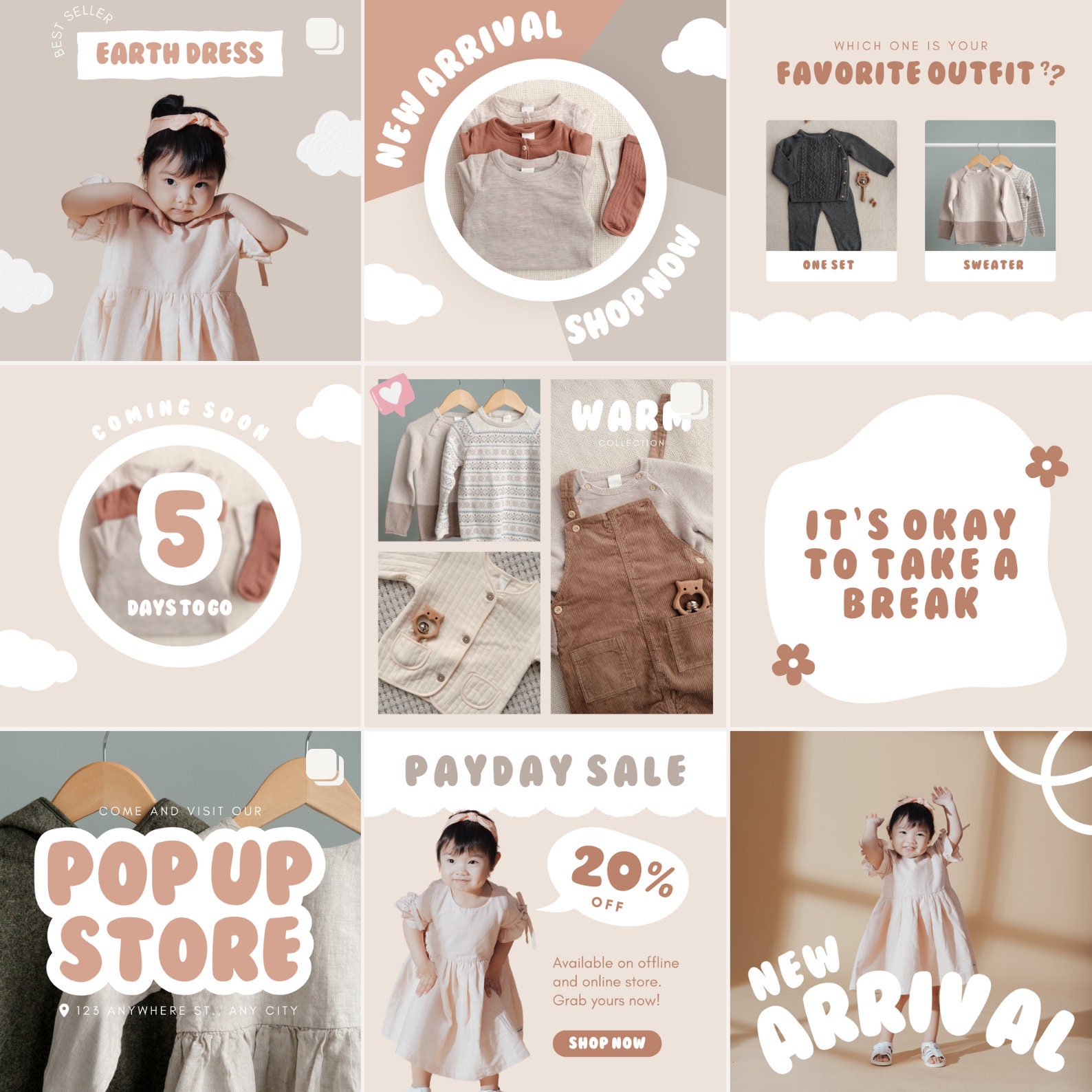 Kids Fashion Brand Instagram Posts Template, Children's Clothing Canva ...