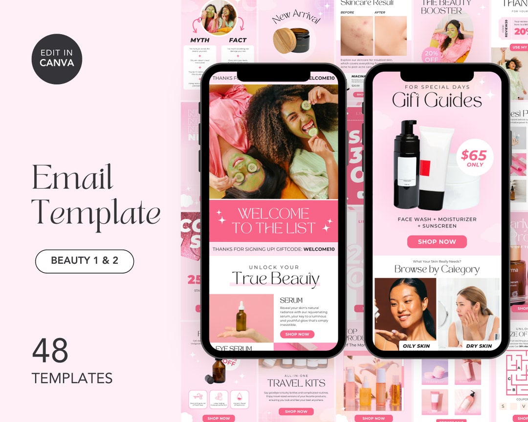 48 Bundle Skincare Email Template, Editable Email Template, Pink Beauty ...