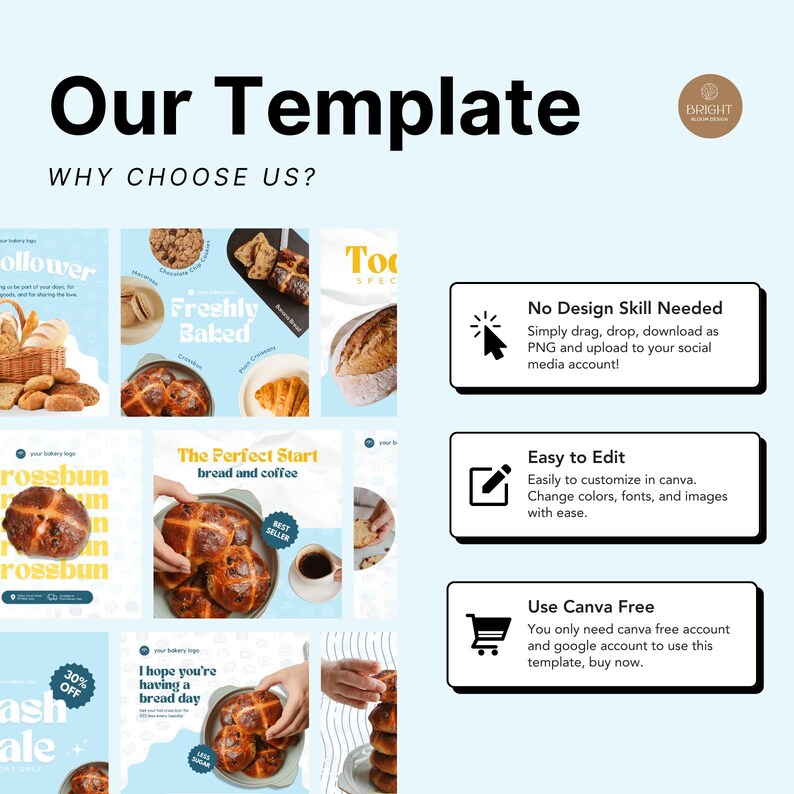 Bakery Instagram Post Templates: Editable Canva Social Media Kit ...