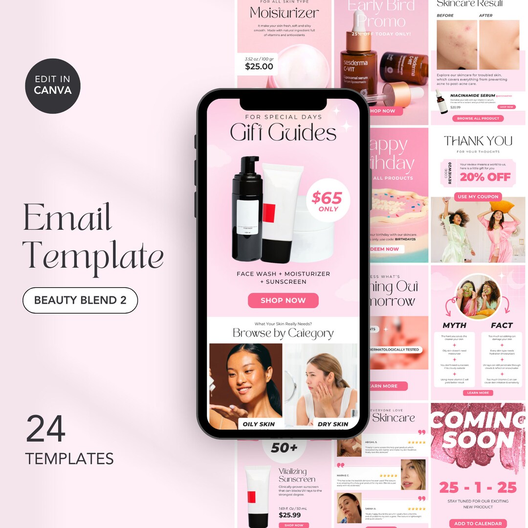 Professional Pink Email Template for Skincare Brand, Esthetician ...