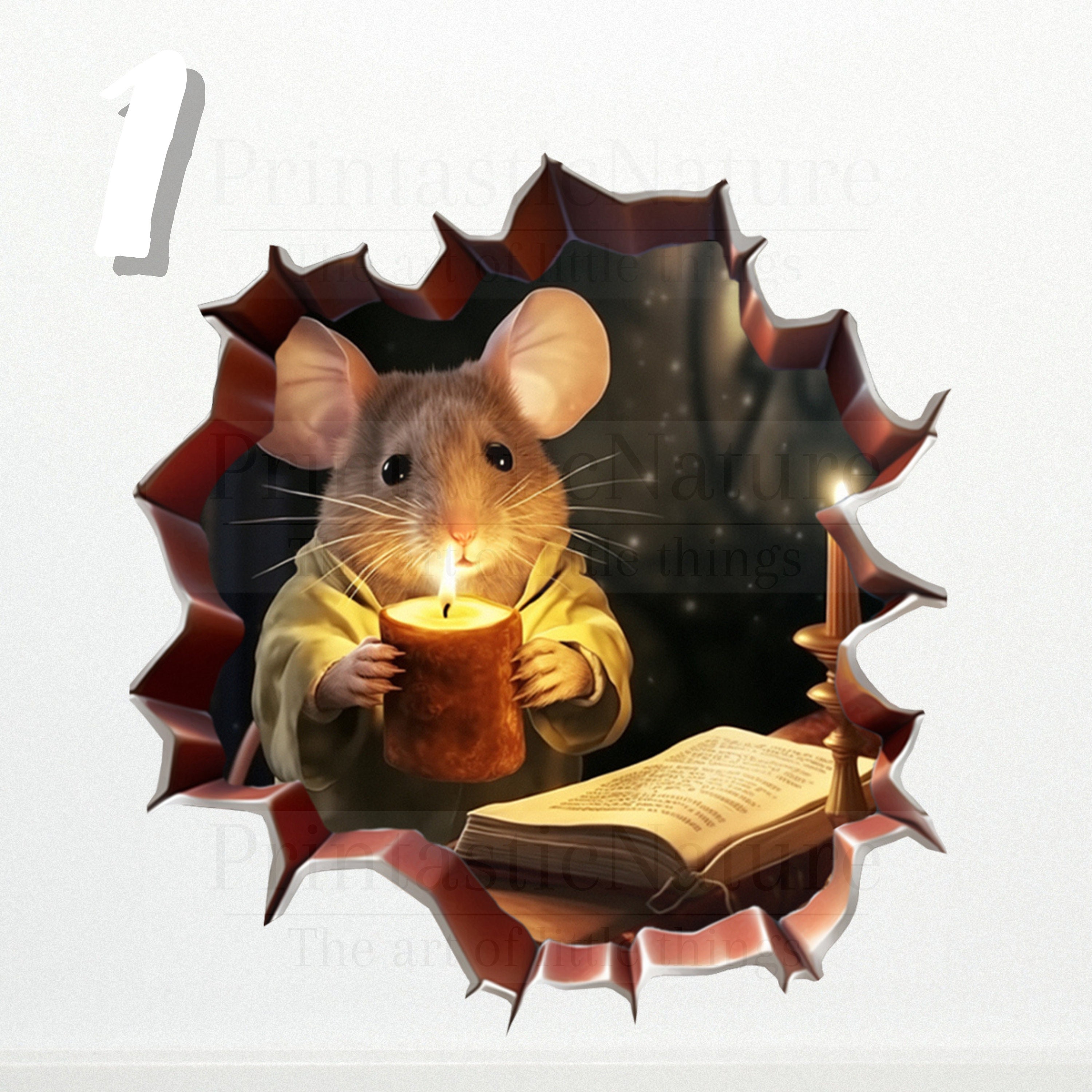 Mouse Hole 3D Wall Sticker, Teacher Gift, Book Lover, Mouse Reading ...