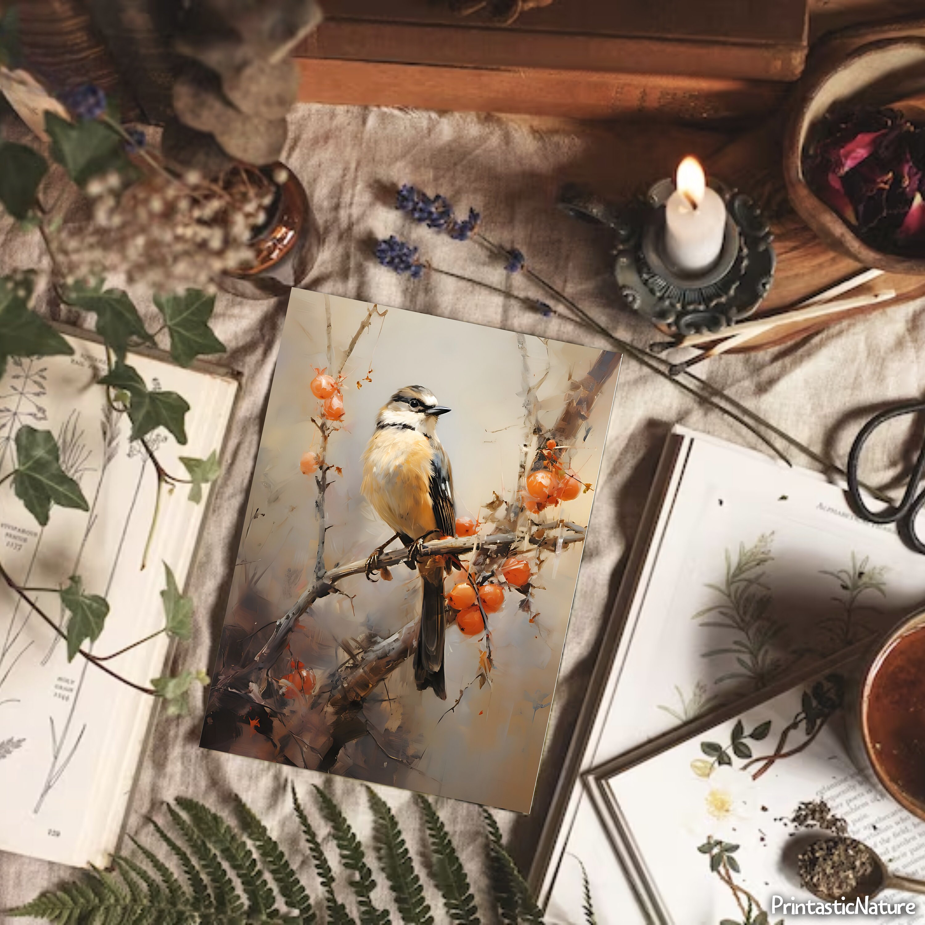 Robin Bird Painting: Rustic Autumn Apple Tree Art (digital Download) - Etsy