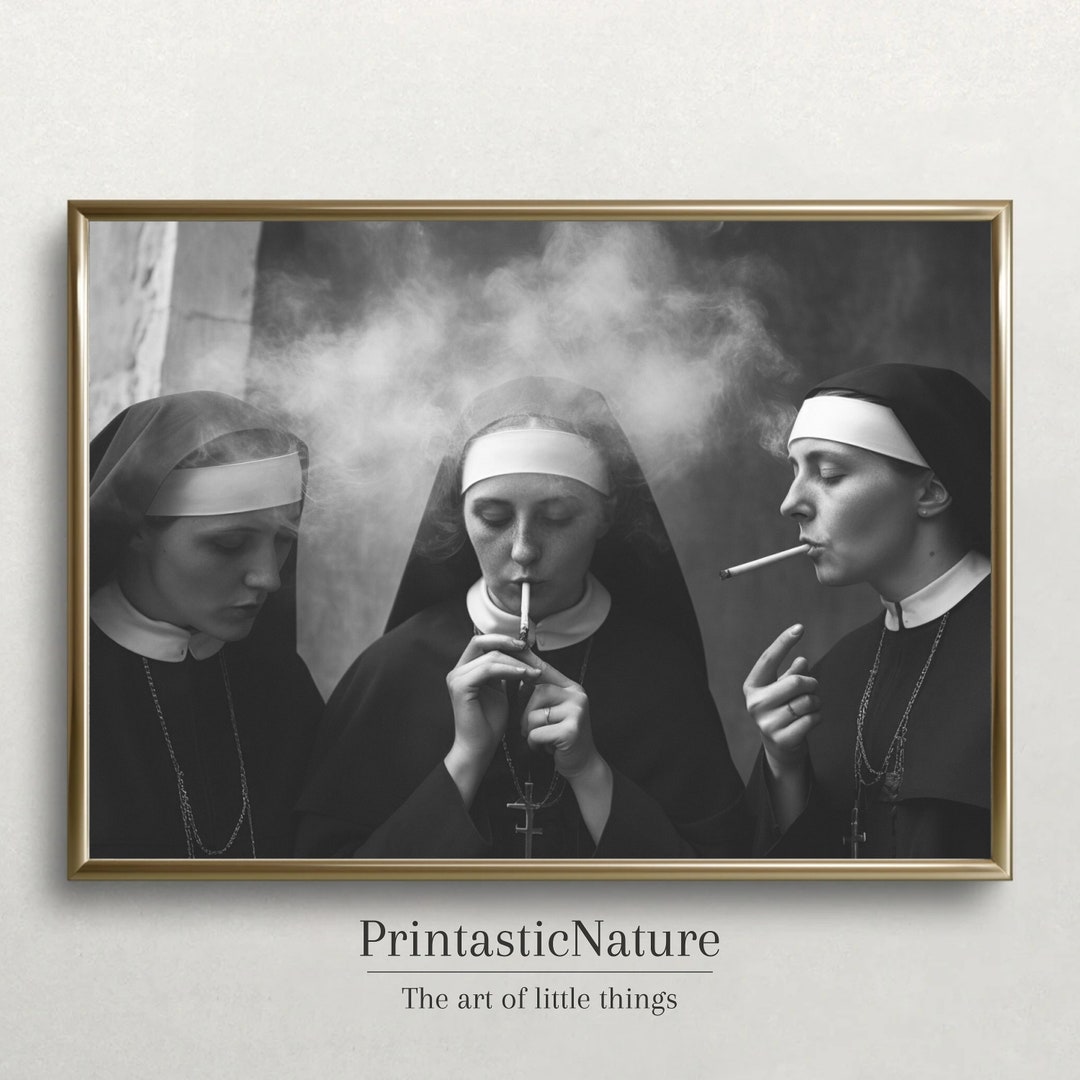 Nuns Smoking, Black and White Art, Vintage Wall Art, Funny Wall Art ...