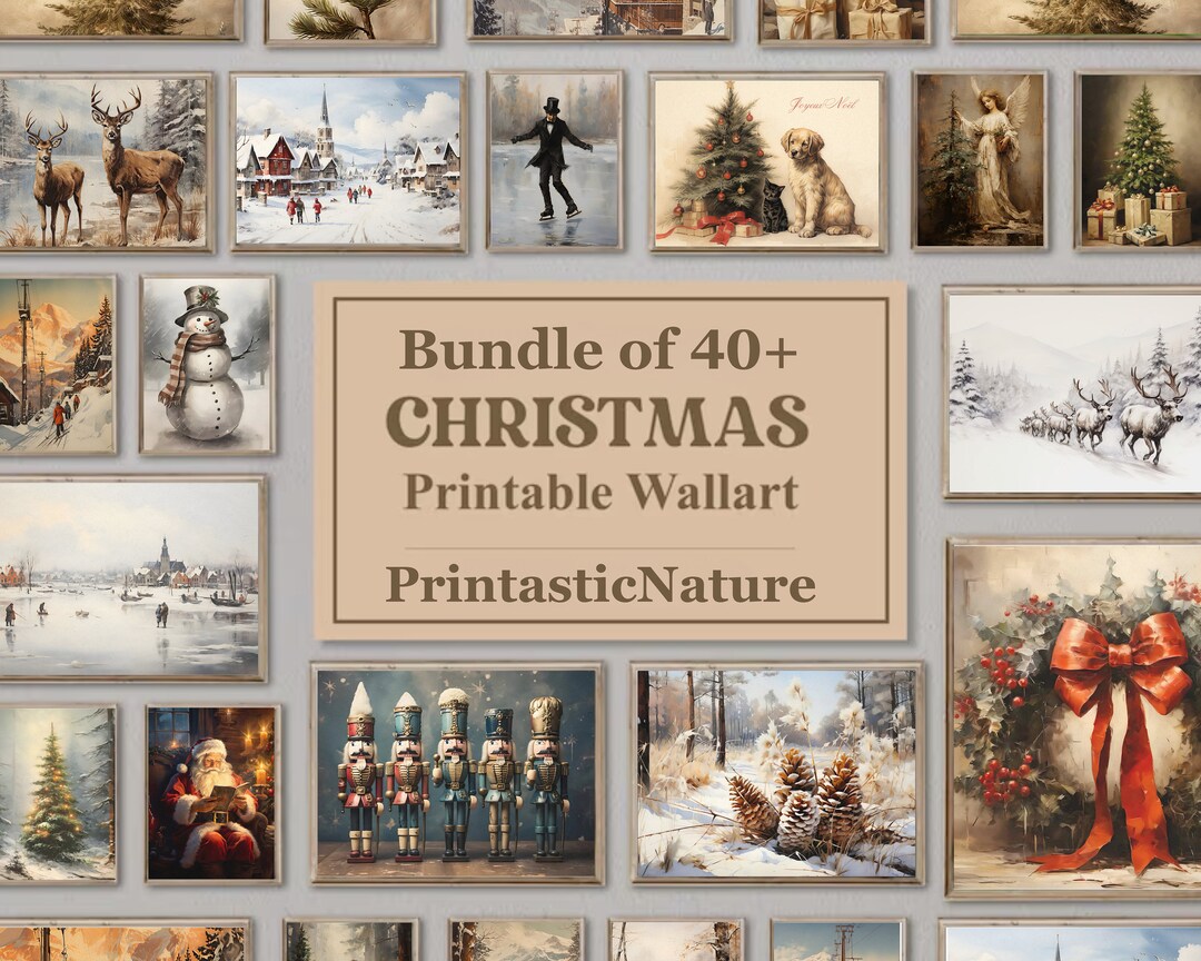 Christmas Print Set, Winter Gallery Wall, 40 Christmas Prints, Rustic ...